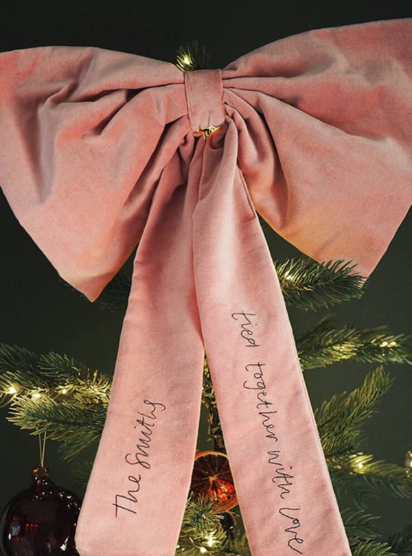 Personalised Christmas velvet tree topper bow - Emma Giacalone Textiles