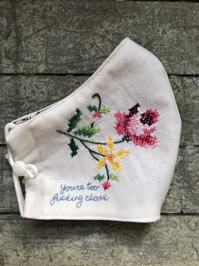 Hand embroidered face mask 2 - Emma Giacalone Textiles