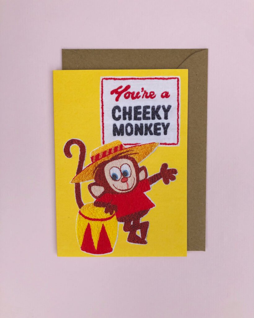 You're a cheeky monkey greetings card - Emma Giacalone Textiles